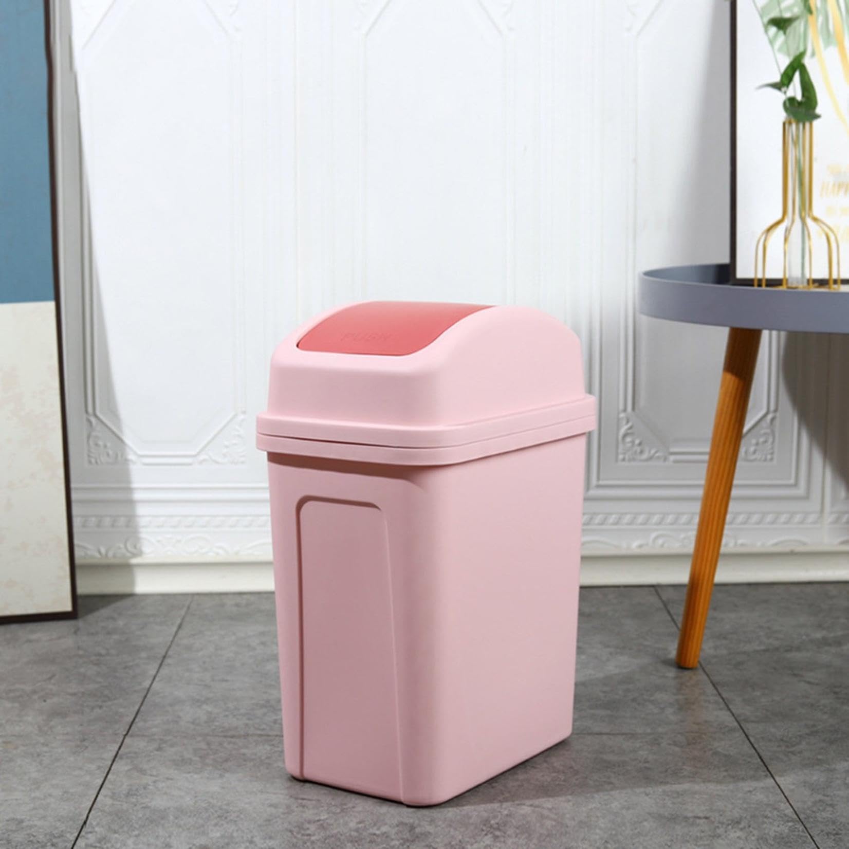 Kitchen Trash Can 2024 Upgraded Plastic Swing Top Garbage Buckets Trash Can for Kitchen Creative Covered Garbage Bin for Counter top Coffee Area Bathroom Office & Home Kitchen Bedroom(Pink)