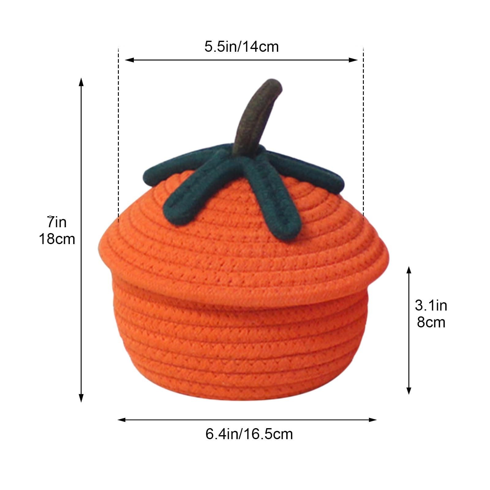 Halloween Pumpkin Basket, Cute Halloween Pumpkin Basket with Lid, Orange Pumpkin Woven Basket for Organizing Candy Toy Basket, Halloween Home Decoration (Small)