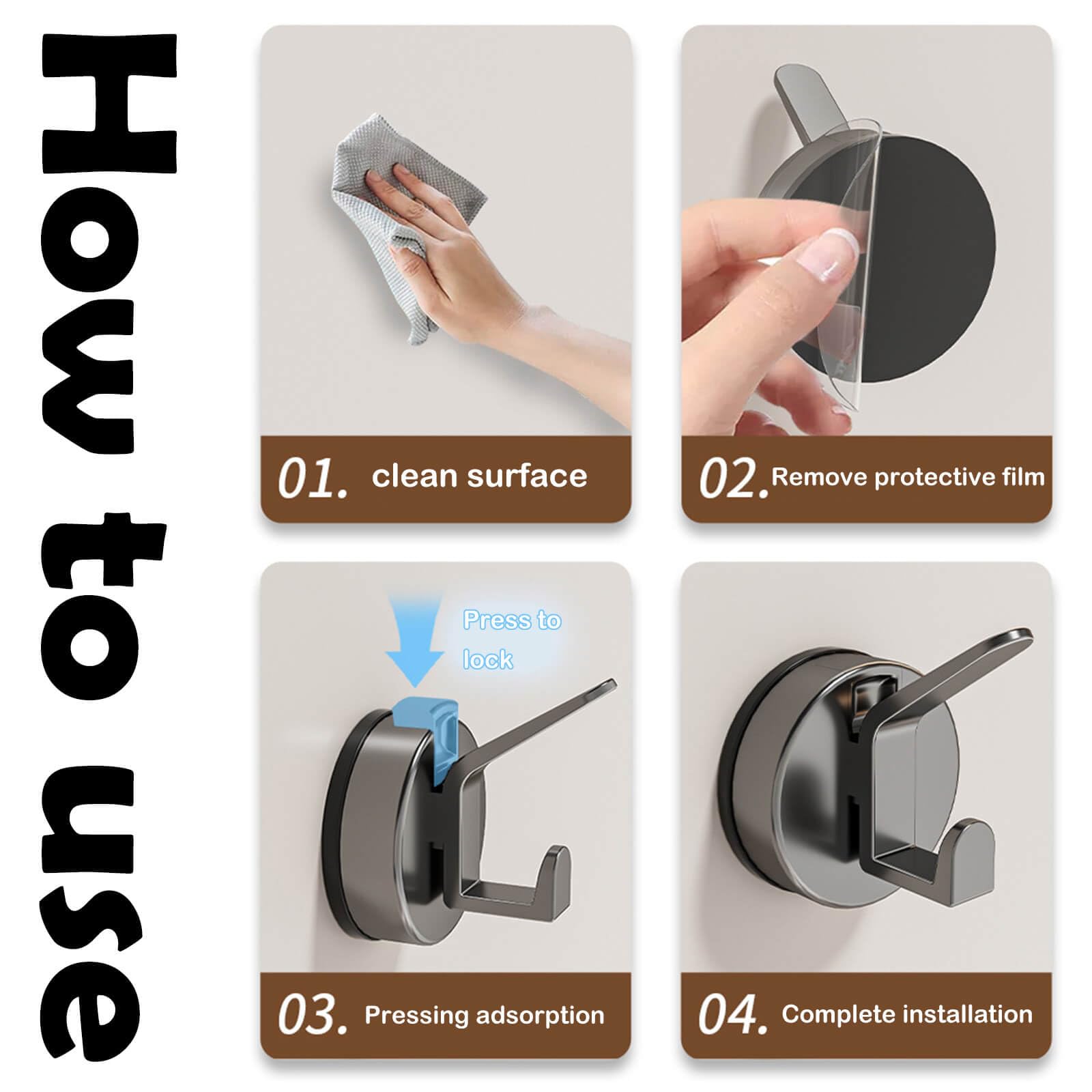 5 PCS Coat Hooks,Command Hooks,Suction Cup Hooks for Shower,Waterproof Towel Hooks,5-Pack,Screw Free,Reusable,Strong Load-Bearing,Suction Cup Hooks(Grey)