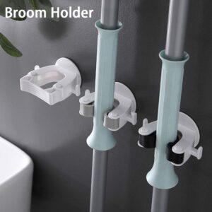 Pilarmuture 4Pcs Broom and Mop Holder,Wall Mounted Garden Tool Rack Organizer,Anti Slip Broom Hanger,Self Adhesive Mop Holder Wall Mount for Laundry Room Kitchen Closet Garage Decor