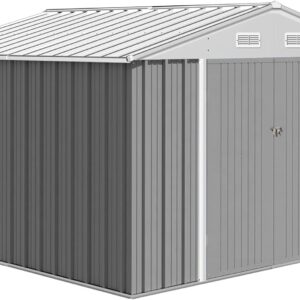 Zstar 12 x 10 FT Outdoor Storage Shed with Singe Lockable Door, Large Metal Tool Sheds with Sloping Roof & Frame Structure, Waterproof Metal Garden Sheds for Backyard, Patio, Outside Use, Gery