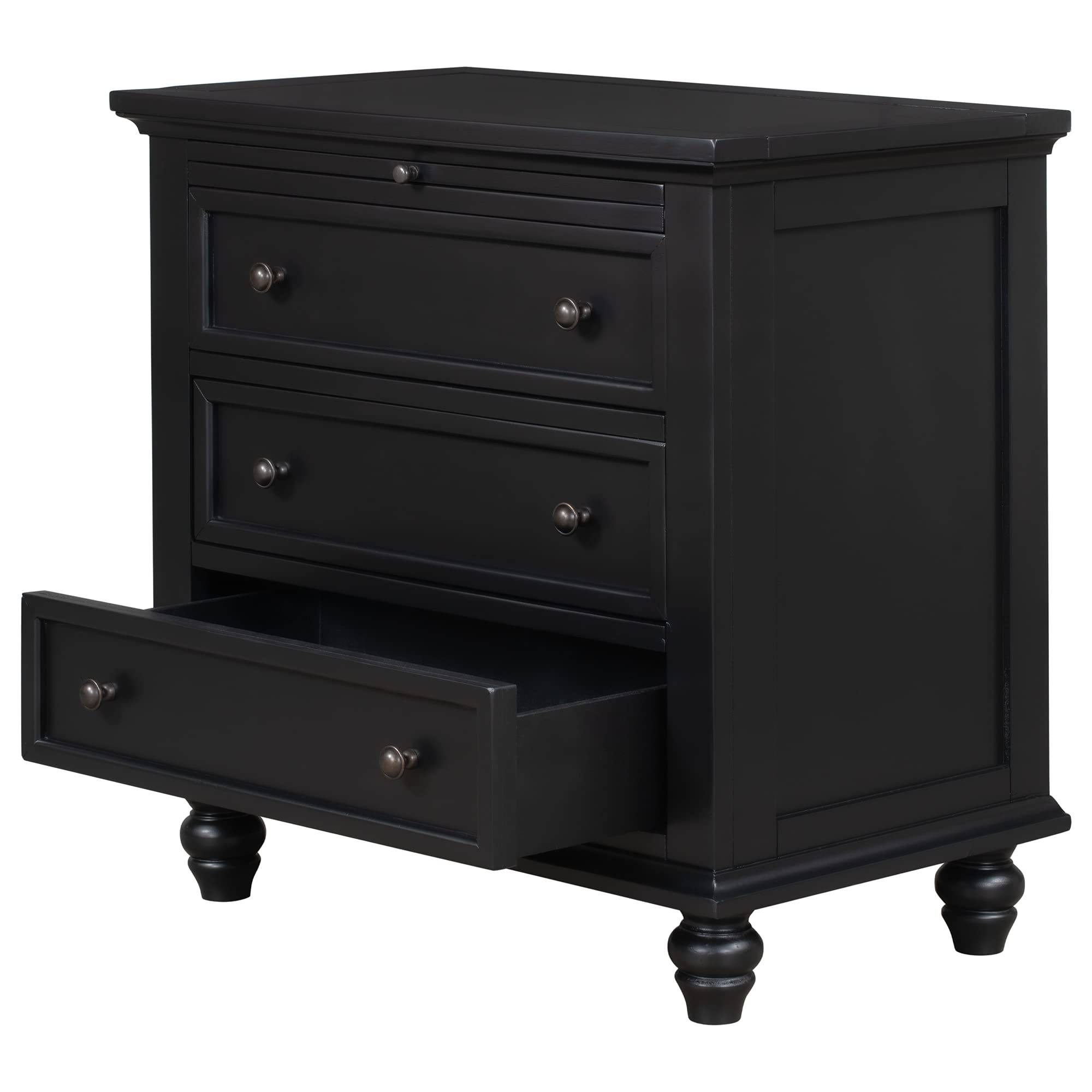 Merax Nightstand with Drawers Set of 2, Wood Bedside End Table with Pull Out Tray, Black and Black