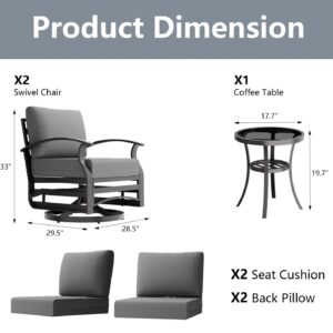 ASJMR 3 Piece Outdoor Aluminum Metal Swivel Rocking Chair Set with 1 Coffee Table and 2 Upholstered Cushions Outdoor Metal Swivel Rocking Chair Furniture (for Indoor, Outdoor) Parlor Set