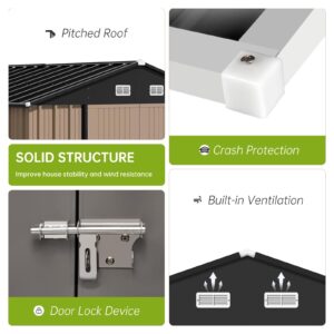 Zstar 12 x 10 FT Outdoor Storage Shed with Singe Lockable Door, Large Metal Tool Sheds with Sloping Roof & Frame Structure, Waterproof Metal Garden Sheds for Backyard, Patio, Outside Use, Gery