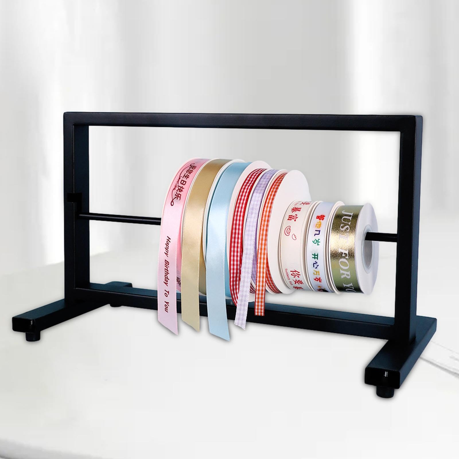 Ribbon Holder Organizer Rack, Ribbon Holder, Ribbon Storage, Large Capacity Ribbon Organizer for Craft Room (Black), 1 Tier