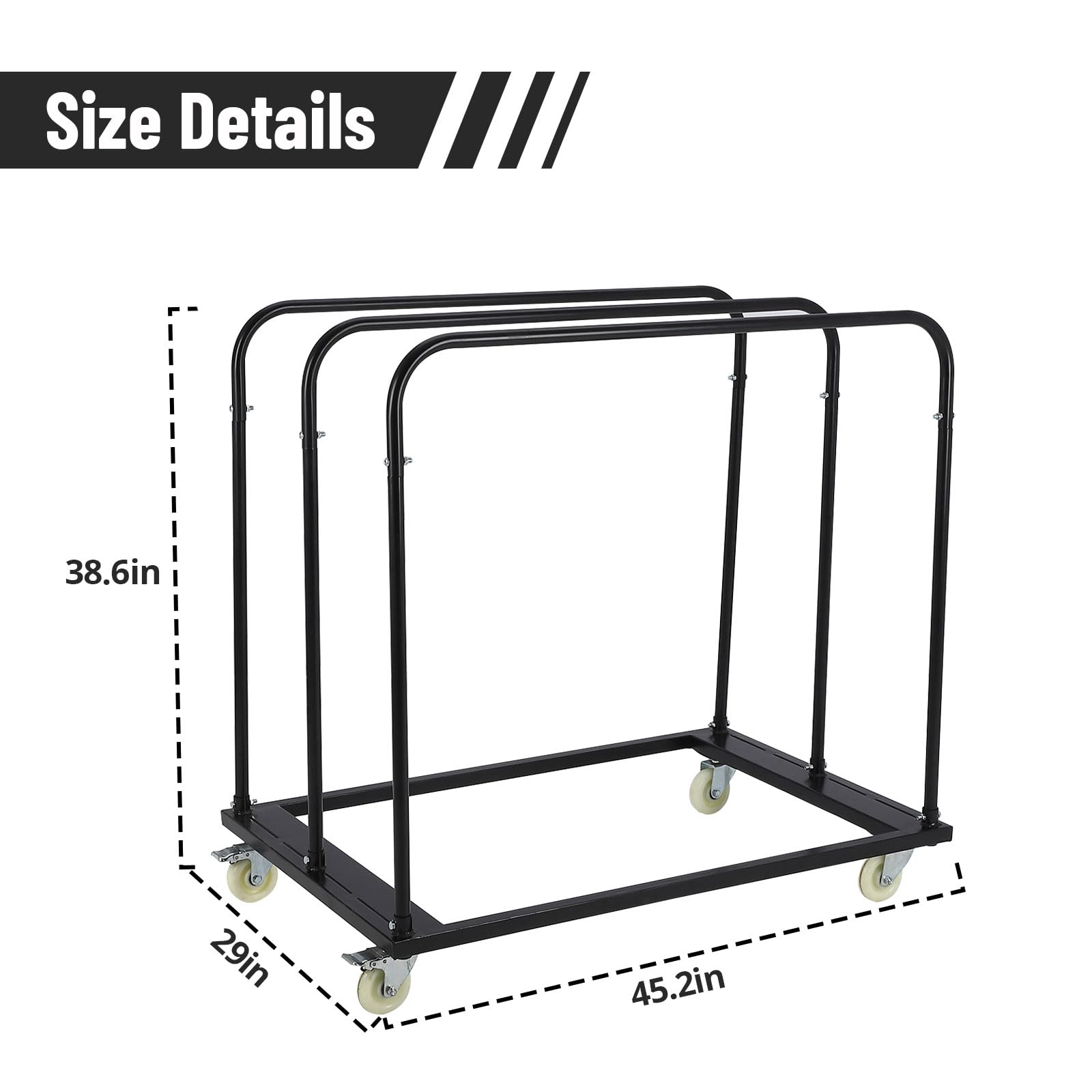 Folding Table Cart, 1800 LBS Panel Dolly Cart with 5" Swivel Wheels, Black Desk Trolley, Heavy-Duty Drywall Sheet Cart for Garage, Home, Warehouse,10 Table Capacity