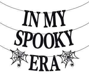 jenrtvis in my spooky era banner, halloween birthday party decoration supplies, it's halloween time, spooky season party decoration supplies, halloween horror party banner black glitter