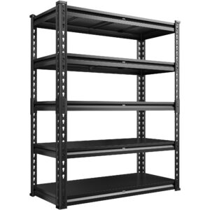 REIBII 72" H Garage Shelving 5-Tier Heavy Duty Storage Shelves 2000LBS Metal Storage Utility Rack for Commercial Warehouse Pantry Kitchen,Black,72" Hx 40" Wx18 D