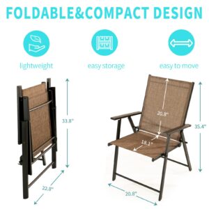 JRBIAOGE Patio Folding Chairs Set of 2, Outdoor Lawn Chairs with Rustproof Metal Frame, Portable Dining Chairs for Porch, Deck, Garden, Backyard, Camping（Brown）