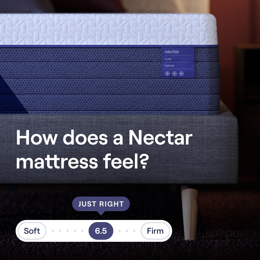 Nectar Luxe Hybrid 14” Cal King Mattress - Medium Firm - Contouring Memory Foam & Innerspring Coils - Cooling Fiber Upgrade - 3” Pressure Relief Layer - 365-Night Trial & Forever Warranty