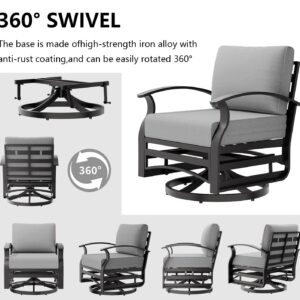 ASJMR 3 Piece Outdoor Aluminum Metal Swivel Rocking Chair Set with 1 Coffee Table and 2 Upholstered Cushions Outdoor Metal Swivel Rocking Chair Furniture (for Indoor, Outdoor) Parlor Set