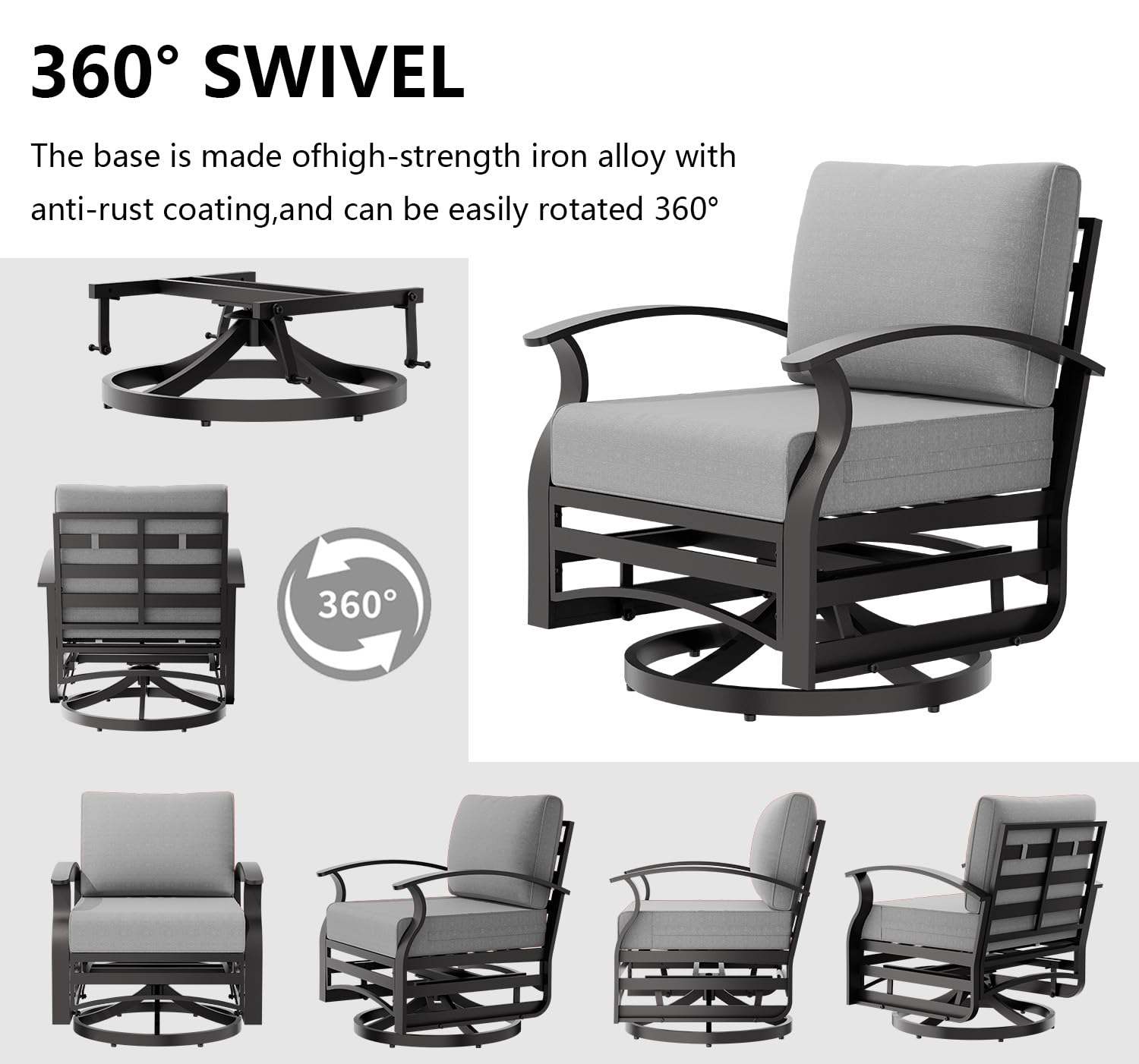 ASJMR 3 Piece Outdoor Aluminum Metal Swivel Rocking Chair Set with 1 Coffee Table and 2 Upholstered Cushions Outdoor Metal Swivel Rocking Chair Furniture (for Indoor, Outdoor) Parlor Set