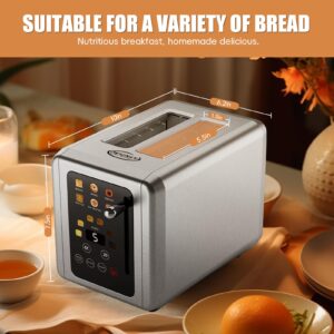 Touch screen Toaster slice, Stainless Steel Digital Timer Toaster with Sound Function, 6 Bread Types & 6 Shade Settings, Smart Extra Wide Slots Toaster with Bagel, Defrost Functions (silver, 2)