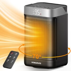 homairate small space heater, portable electric heater with remote,thermostat, 4 modes,70° oscillation, 12h timer, 1500w fast heating ceramic room for home bedroom, office