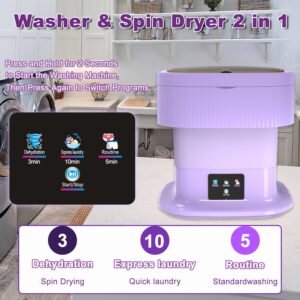 Portable Washing Machine, 11L Mini Washing Machine, Small Compact Washer and Dryer, Collapsible Portable Laundry Washer, Travel, Apartment, Dorm, Camping, RV, Underwears, Socks, Baby Clothes (Purple)