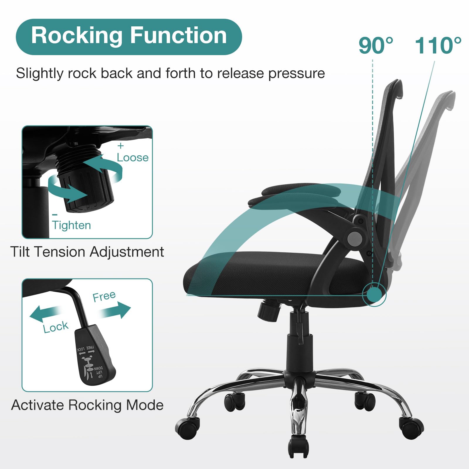 Fantasylab Ergonomic Office Desk Chair,Breathable Mesh Rolling Swivel Chair,Comfy Mid-Back Computer Chair, Sturdy and Durable Task Chair with Adjustable Flip-up Armrests for Home,Office,Bedroom