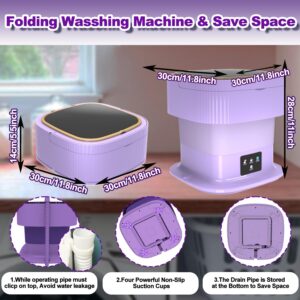 Portable Washing Machine, 11L Mini Washing Machine, Small Compact Washer and Dryer, Collapsible Portable Laundry Washer, Travel, Apartment, Dorm, Camping, RV, Underwears, Socks, Baby Clothes (Purple)