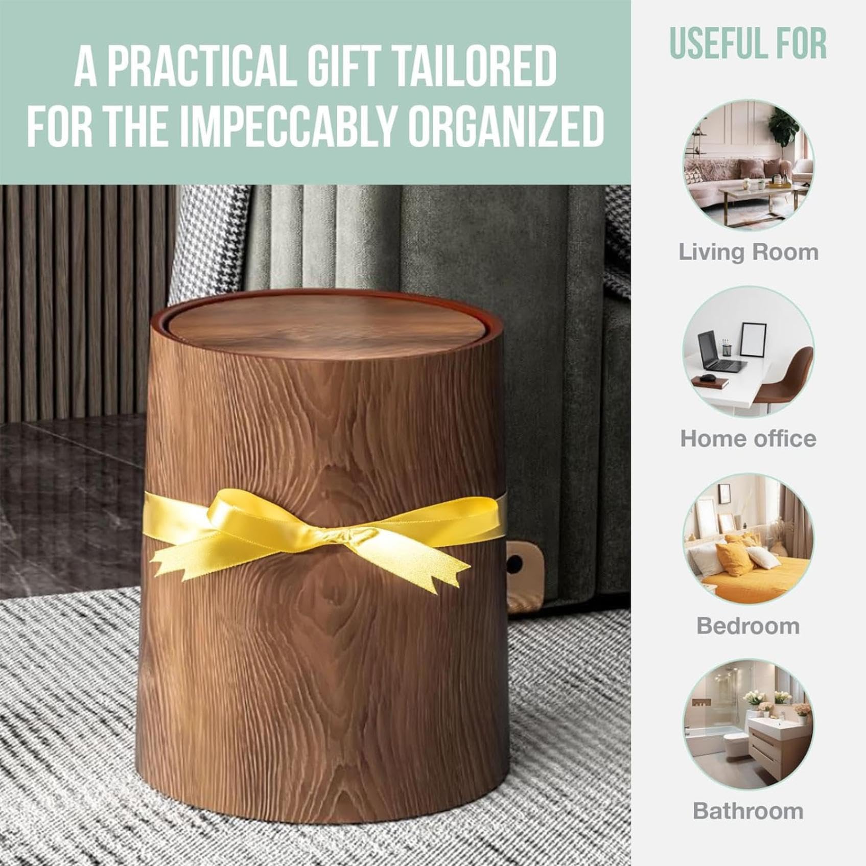 JOYO 12/15L Wood Grain Trash Can with Lid,Walnut Brown Wood Grain Garbage Can with Swing Top Lid,Detachable Inner Bin, Minimalist Diaper Trash Can for Bathroom Office Bedroom (12L(3.2Gal))