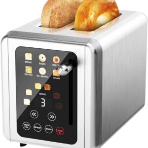 Touch screen Toaster slice, Stainless Steel Digital Timer Toaster with Sound Function, 6 Bread Types & 6 Shade Settings, Smart Extra Wide Slots Toaster with Bagel, Defrost Functions (silver, 2)