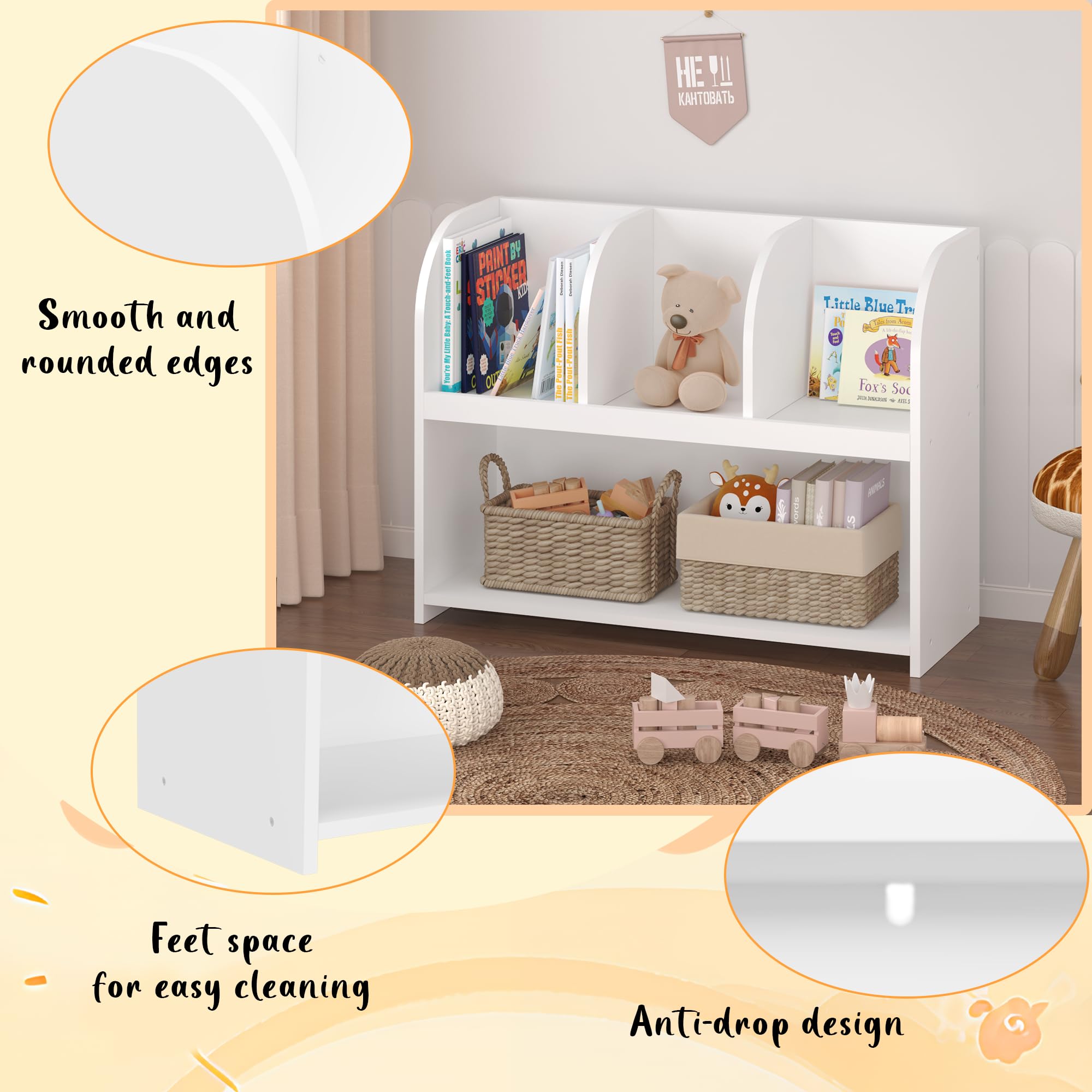 Matalde Kids Bookcase with 4 Compartments, Storage Book Shelf, Storage Display, Rack,Toy Organizer for Children's Room, Playroom, Nursery Furniture,Youth, Kids,Baby Furniture MDF White 27.78LBS