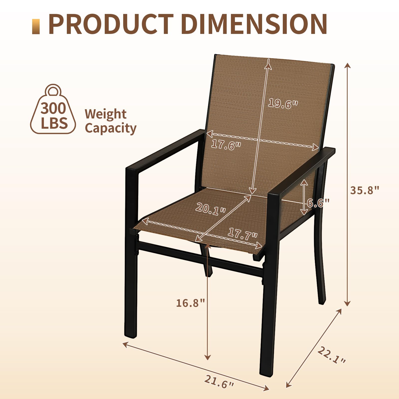 JRBIAOGE Patio Dining Chairs Set of 2, Outdoor Textilene Dining Chairs, Patio Furniture Chairs with Armrest for Backyard, Garden, Yard, Porch, Deck, Brown