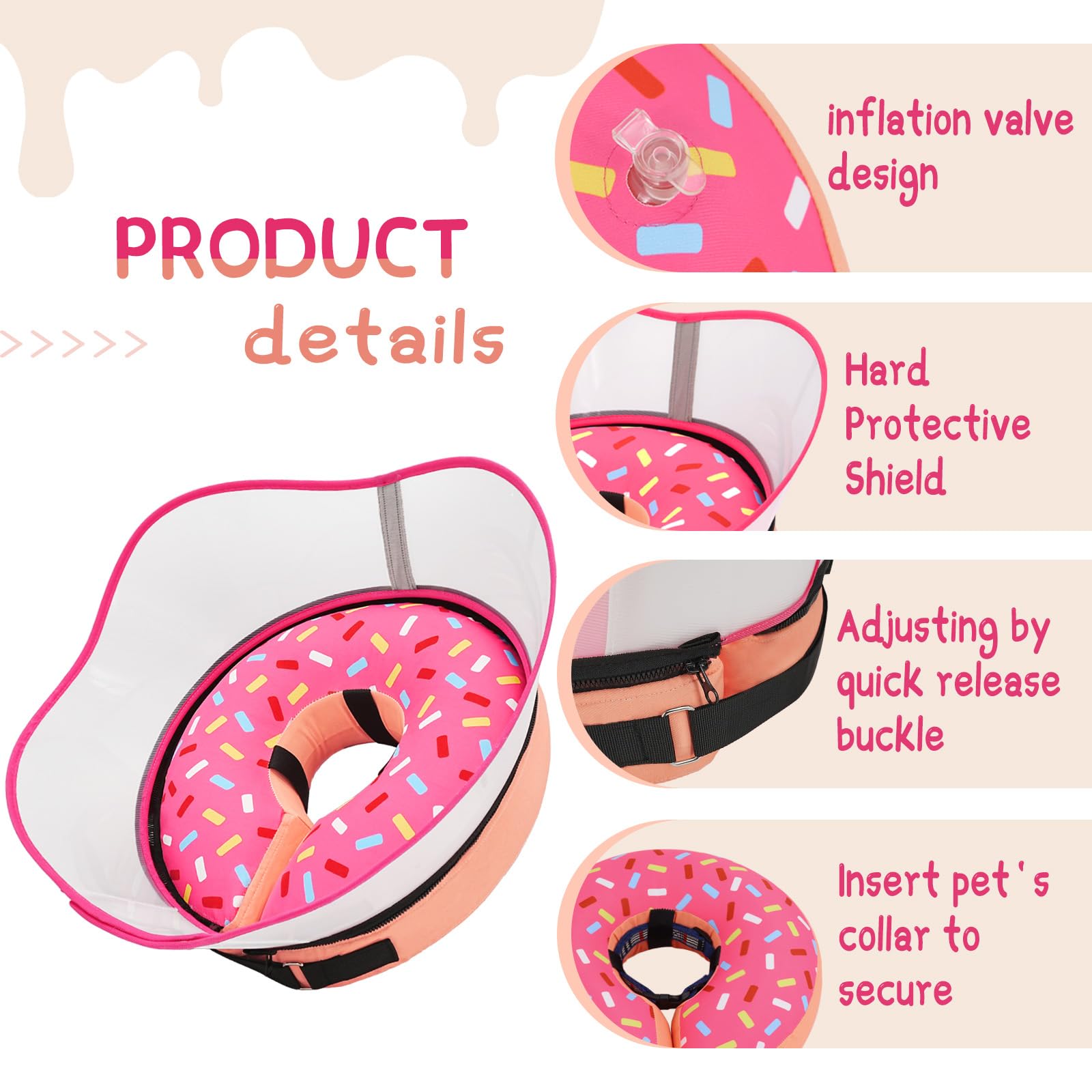 Supet Raised Inflatable Dog Cone Collar to Stop Licking, Soft Dog Cone Alternative After Surgery, Dog Neck Donut Collar for Small Medium Large Dogs