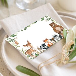 Whaline 100Pcs Woodland Animal Place Cards 2 x 3.5 Inch Watercolor Jungle Creature Tent Name Cards Safari Seat Assignment Labels for Birthday Baby Shower Party Table Setting Supplies