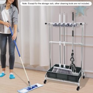 JAYGOVAN Broom and Mop Holder Put Wet Mops Movable Floor-Mounted Mop Rack Floor Standing Cleaning Tool Cart Storage with 12 Pack and Wheel Broom Holder Organizer for Garden,Garage, Shed, Outdoor