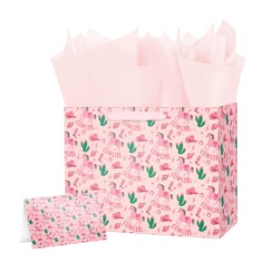 linelglobal cowgirl gift bag with wrapping tissue for women girl birthday party decoration 12.6"