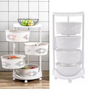 ringmaster 4 tier multi-layer rotating storage rack storage shelves organizer,floor standing kitchen storage cart with wheels,fruit vegetable storage basket shelf for kitchen,living room,bedroom