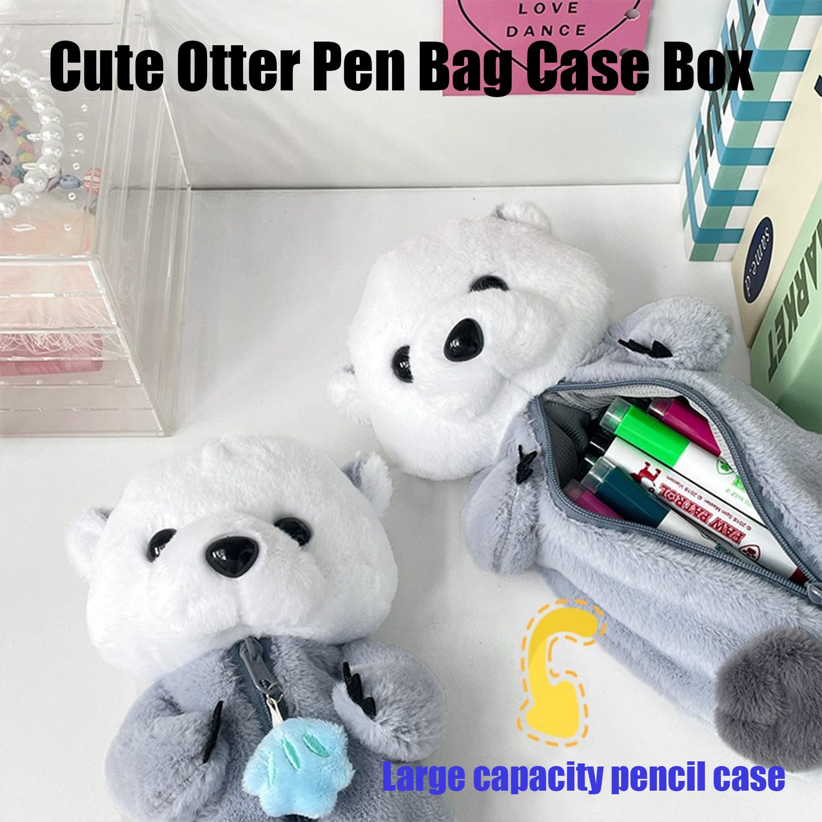 Otter Pencil Pouch,Cute Otter Pen Bag Case Box,Plush Animal Stationery Pouch,Otter Zipper Storage Pencil Case,Cute Christmas Gift Plush Animal Stationery Bag