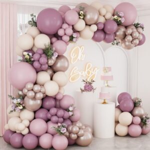 155PCS Boho Dusty Purple Lavender Sand White Nude Gold Balloons Balloon Garland Arch Kit, Boho Gender Reveal Wedding Birthday Bridal Baby Shower Balloons Balloon Garland Arch Kit Party Decorations