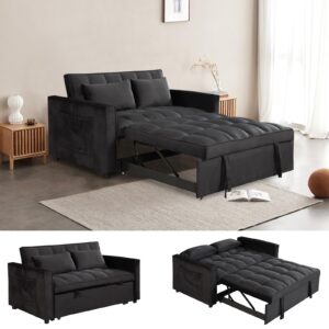 keainvren sleeper sofa velvet pull out sofa bed convertible sofa couch adjustable backrest loveseat sofa couch side pocket for living room, office,small space-black