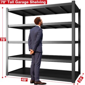 PMKES 48" W Heavy Duty Garage Shelving, 3000LBS Garage Storage Shelves 78" H Metal Shelving Adjustable, 5 Tier Shelving Unit for Storage Rack Industrial Shelving