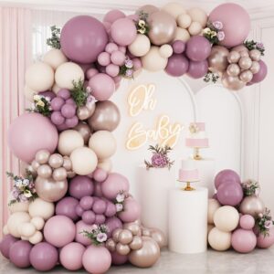 155pcs boho dusty purple lavender sand white nude gold balloons balloon garland arch kit, boho gender reveal wedding birthday bridal baby shower balloons balloon garland arch kit party decorations