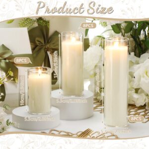 MTLEE 24 Pcs White Pillar Candles and Glass Cylinder Vases Clear Cylinder Candle Holders with Candles Vase Set for Centerpiece Home Wedding Church Party, 3 Size