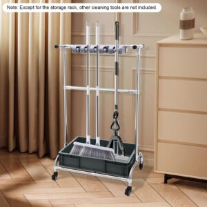 JAYGOVAN Broom and Mop Holder Put Wet Mops Movable Floor-Mounted Mop Rack Floor Standing Cleaning Tool Cart Storage with 12 Pack and Wheel Broom Holder Organizer for Garden,Garage, Shed, Outdoor