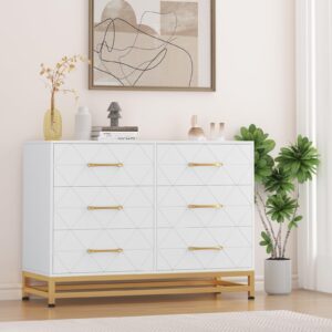 Jojoka White 6 Drawer Dresser, Wood Chest of Drawers for Bedroom, Morden Dresser for Closet, TV Stand, Living Room, Hallway, Nursery