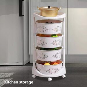 Ringmaster 4 Tier Multi-Layer Rotating Storage Rack Storage Shelves Organizer,Floor Standing Kitchen Storage Cart with Wheels,Fruit Vegetable Storage Basket Shelf for Kitchen,Living Room,Bedroom