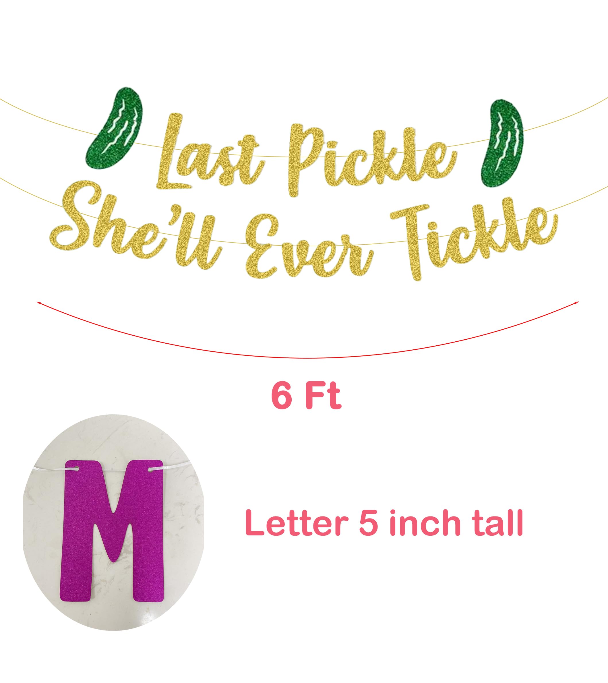 Adachffy Bachelorette Party Decorations Banner - Glitter Last Pickle She‘ll Ever Tickle Banner,Bridal Shower,Wedding Party Decorations,Funny Pickle Party Decorations,Favors and Supplies (Gold)