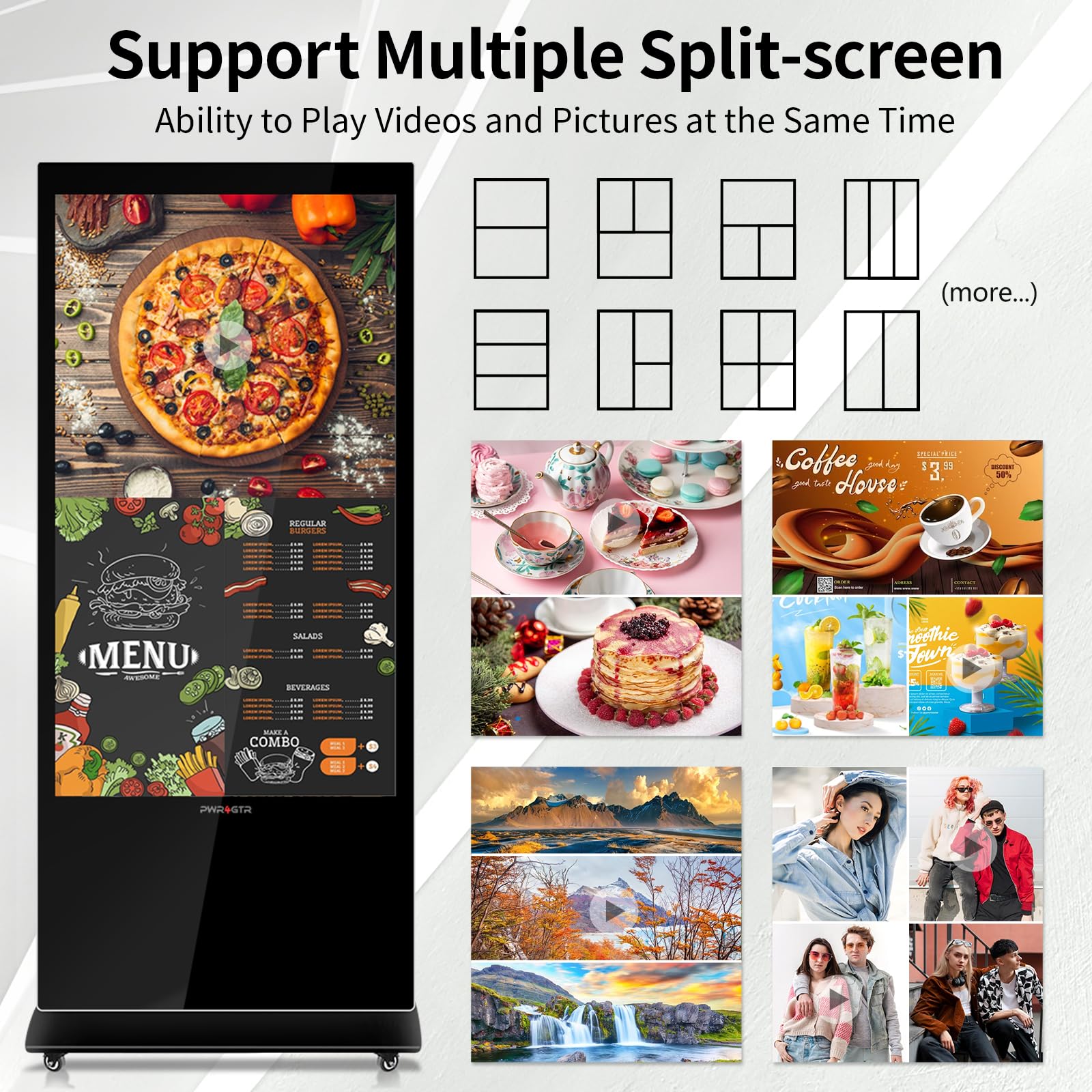 PWR4GTR 65 Inch Digital Signage Display and 55 Inch Touchscreen Kiosk Android 11.0 Commercial LCD Totem