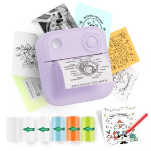 print pods mini thermal printer inkless sticker maker, tiny pocket printer machine for phone, wireless bluetooth portable printers for printing sticky note label receipt for home office school purple