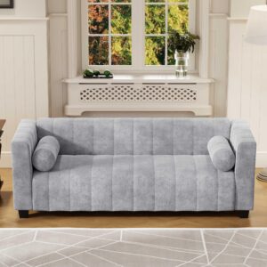 cipacho 78.7'' modern sofas couches for living room, chenille fabric casual sofa with wooden frame, upholstered small couch with 2 pillows for bedroom, apartments (light gray)