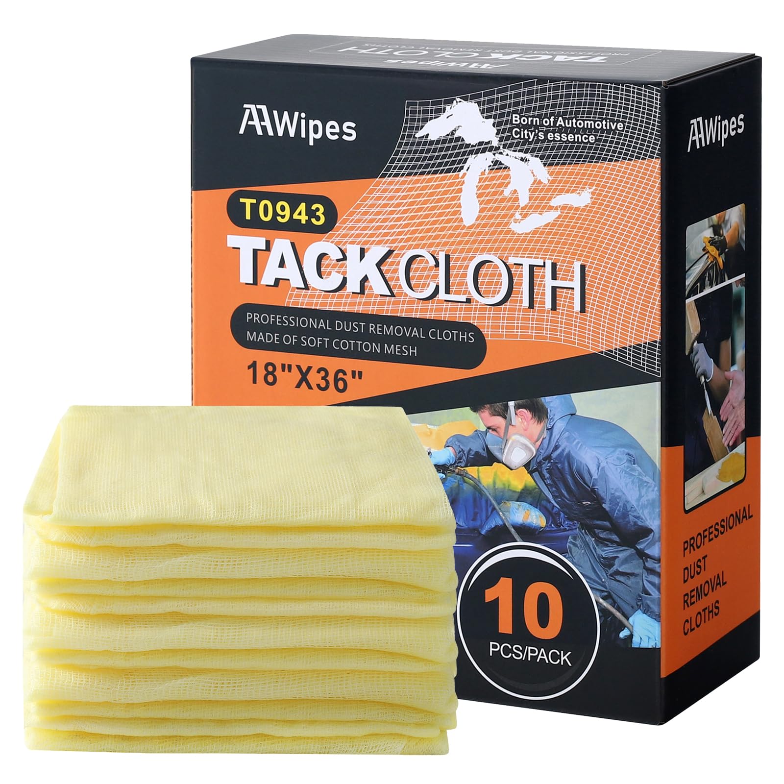 AAwipes Tack Cloth for Woodworking, Painting (Light Yellow, 18"x36", 10 Pcs) Sticky, Anti-Static Tack Rags for Automotive, Sanding, Cleaning, Dusting, Staining, Wax and Silicone Free (T0943)