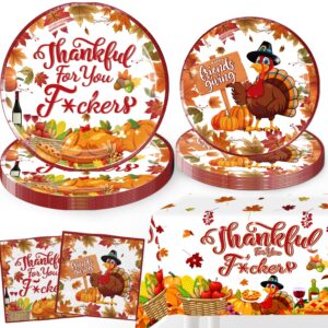 thanksgiving paper plates and napkins, friendsgiving party decorations plates napkins tablecloth serving 25 guests thankful for you funny thanksgiving friendsgiving party supplies table decorations