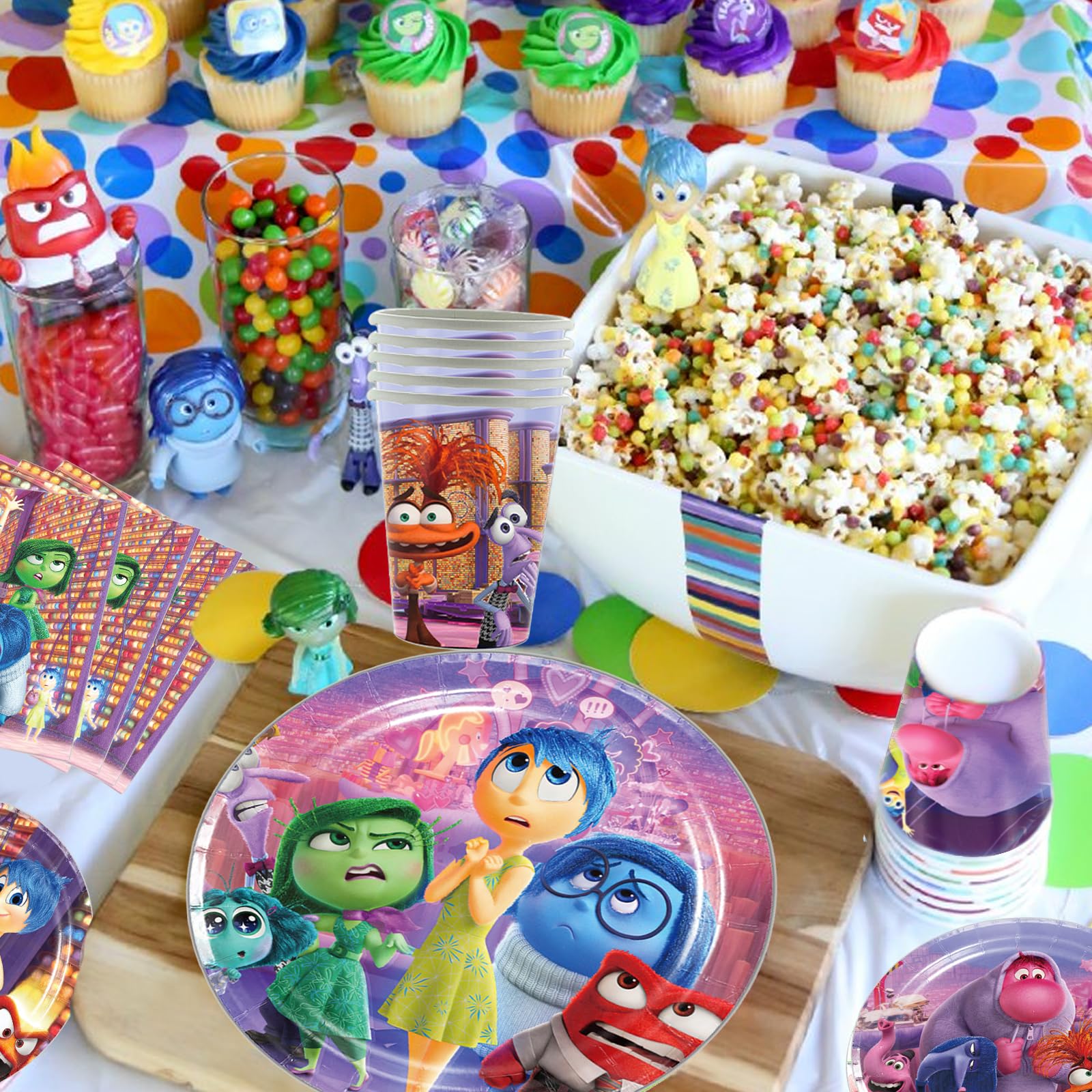 Inside Out Birthday Party Supplies,Inside Out Party Tableware Decoration.Inside Out Plates Napkins Tablecloth Kit for Inside Out Supplies