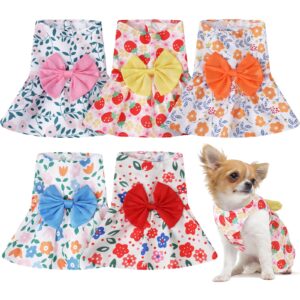 5 pieces dog dresses for small dogs girls floral puppy dresses pet dog princess bowknot dress cute doggie summer outfits dog clothes for yorkie female cat small pets, 5 styles (fresh style,small)