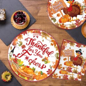 Thanksgiving Paper Plates and Napkins, Friendsgiving Party Decorations Plates Napkins Tablecloth Serving 25 Guests Thankful for You Funny Thanksgiving Friendsgiving Party Supplies Table Decorations