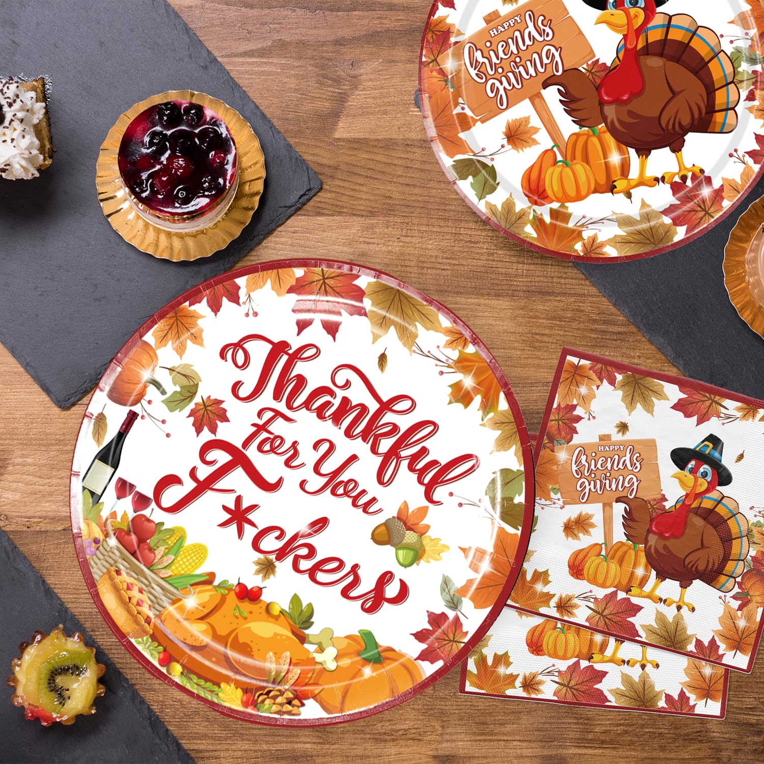 Thanksgiving Paper Plates and Napkins, Friendsgiving Party Decorations Plates Napkins Tablecloth Serving 25 Guests Thankful for You Funny Thanksgiving Friendsgiving Party Supplies Table Decorations