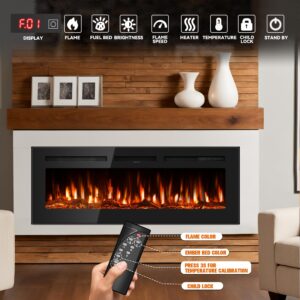 Manastin 60 Inch Electric Fireplace in-Wall Recessed and Wall Mounted with Remote Control, 750W/1500W Thin Wall Fireplace Heater(60-99°F Thermostat) with 12 Adjustable Color, Timer and Log Set